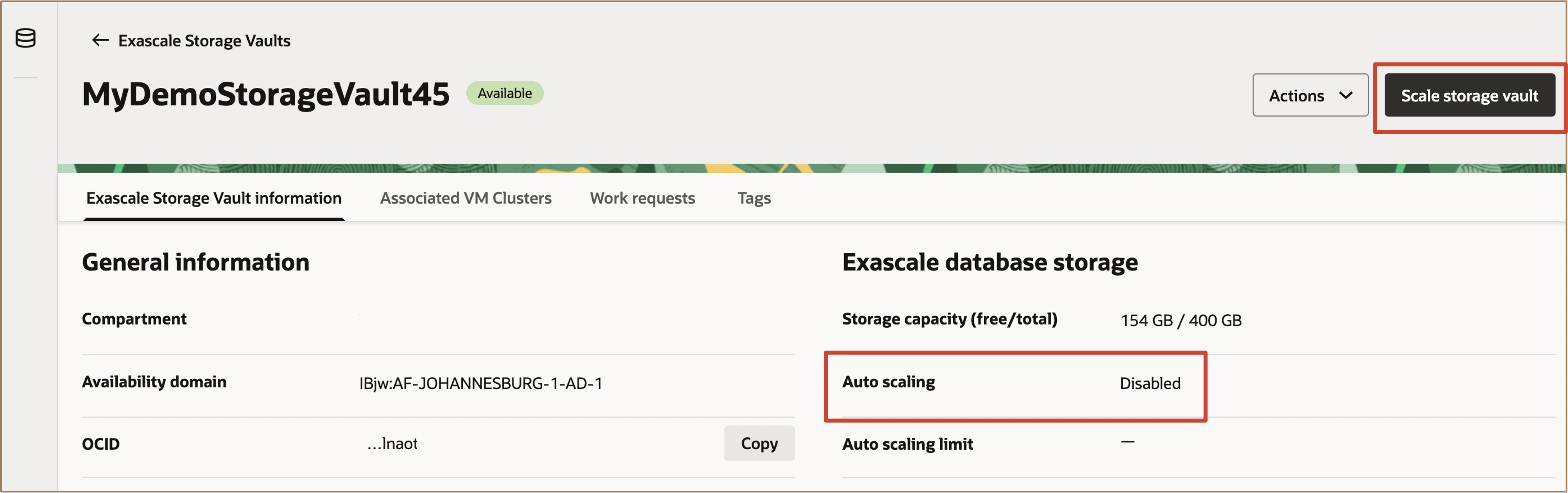 Configure Storage Auto Scaling for Exascale Database Storage Vault on Oracle Exadata Database ...