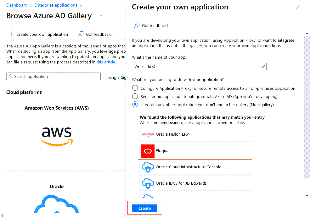 Conexión única entre OCI y Microsoft Azure