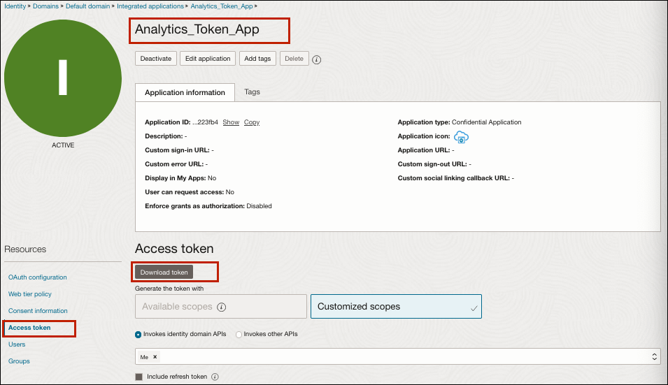 Generación y uso de tokens de acceso en API de REST y cargas útiles de CLI (dominios de identidad)