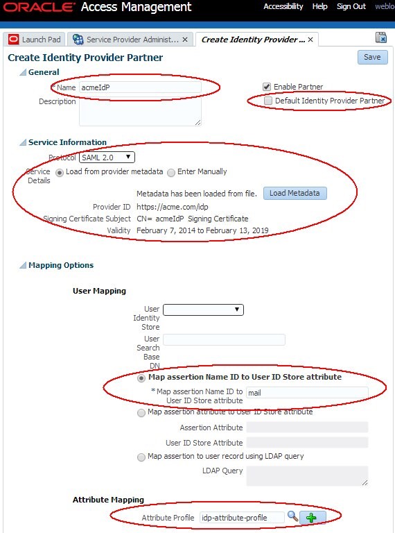 Creación de socios IdP de SAML 2.0 en OAM y SP