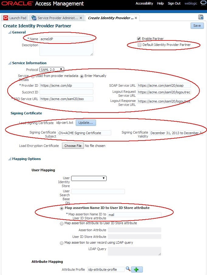 Creación de socios IdP de SAML 2.0 en OAM y SP