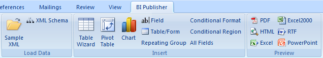 BI Publisher ribbon in Word