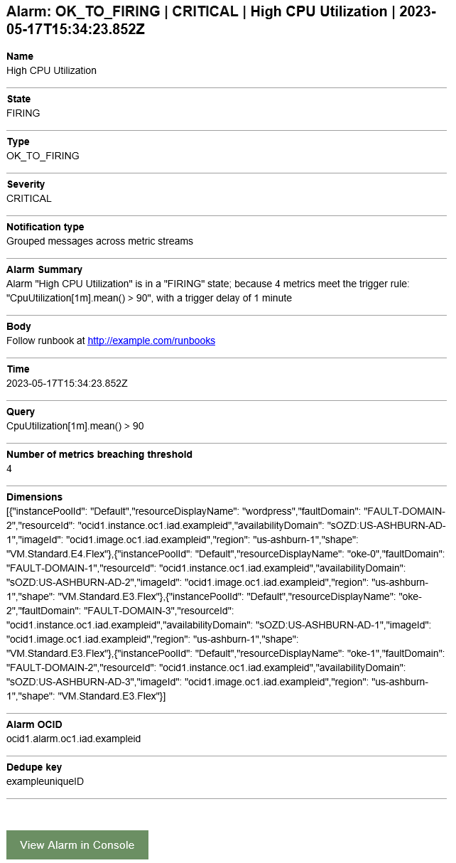 Example Alarm Messages