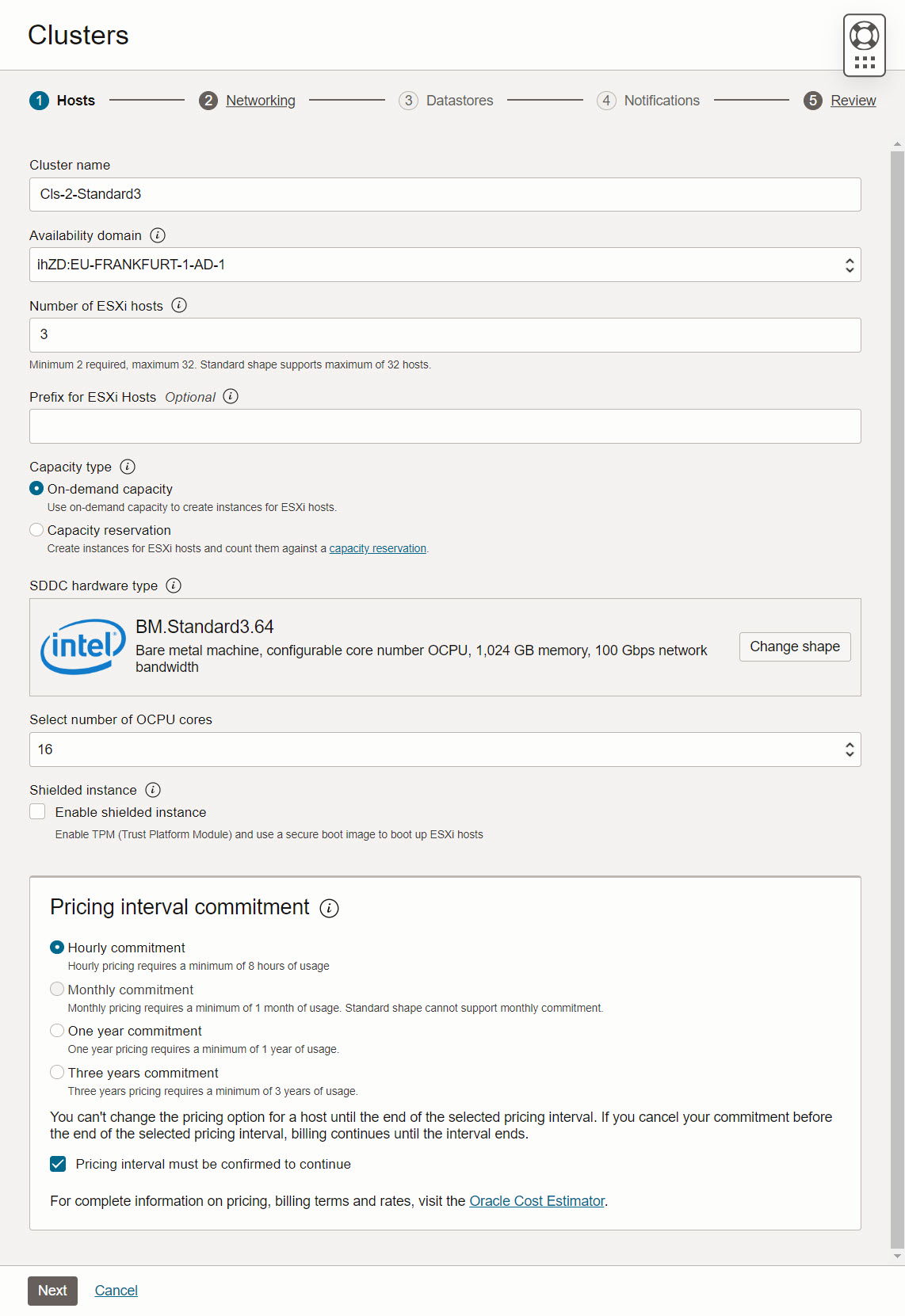 Creare un data center definito dal software Oracle Cloud VMware ...