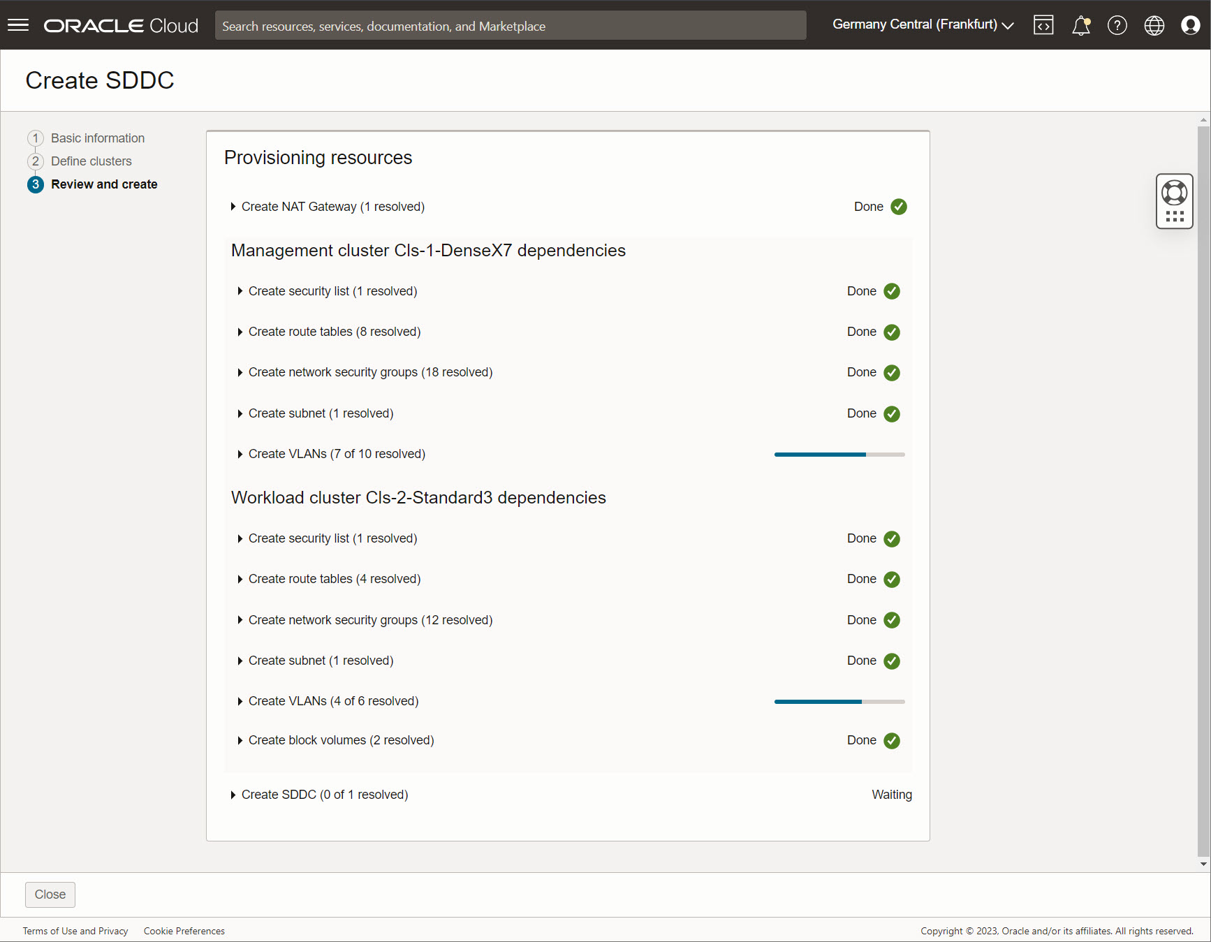 Creare un data center definito dal software Oracle Cloud VMware Solution multi-cluster