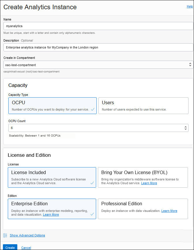 Oracle Analytics Cloudでのサービスの作成