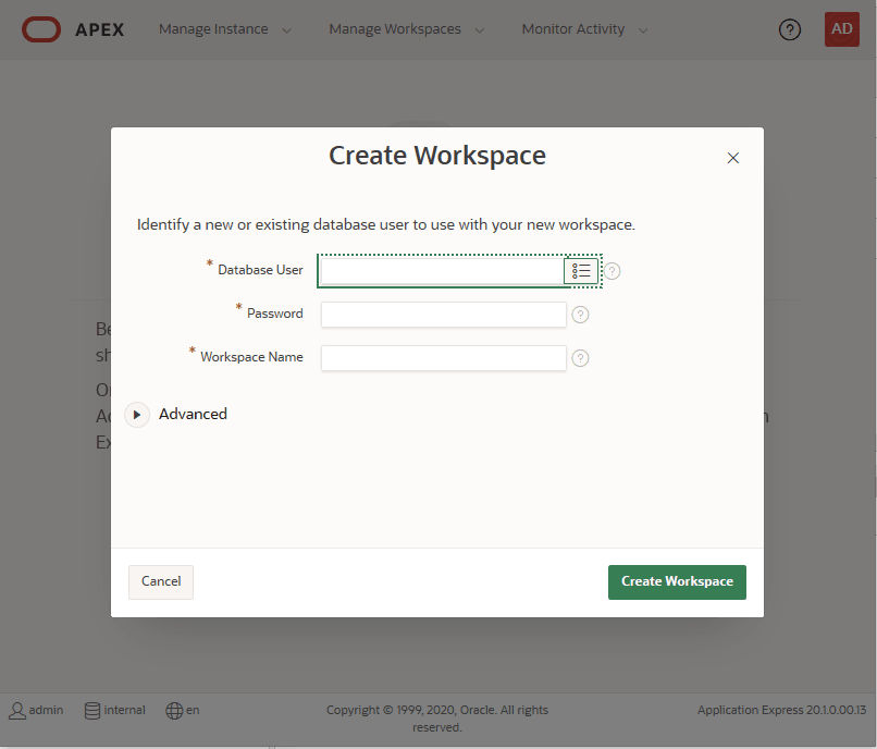 Create Oracle APEX Workspaces in Autonomous Database