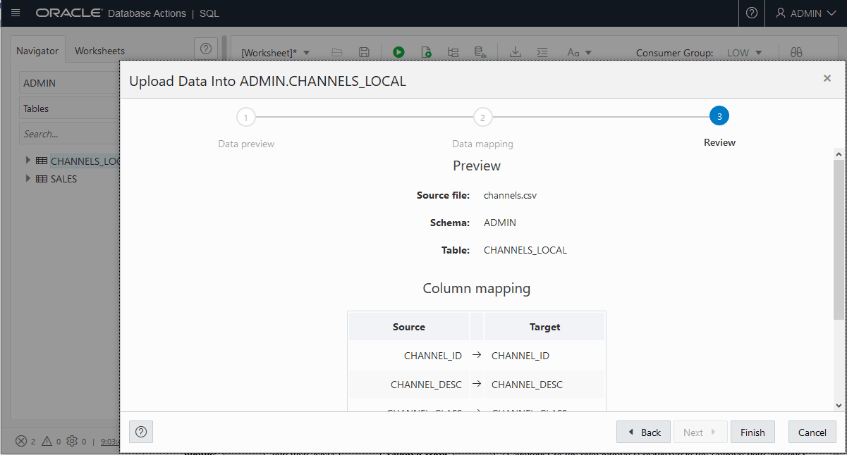 Load Data from Local Files with Oracle Database Actions