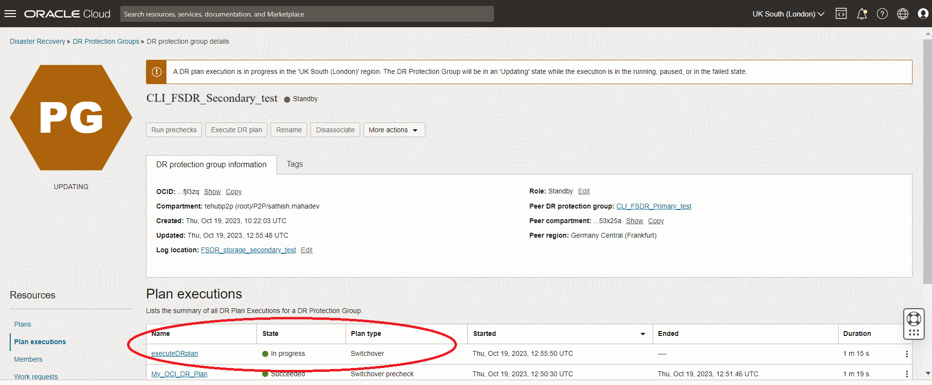 コールド・スタンバイ・トポロジ用のOCI CLIを使用したフル・スタック・ディザスタ・リカバリの自動化