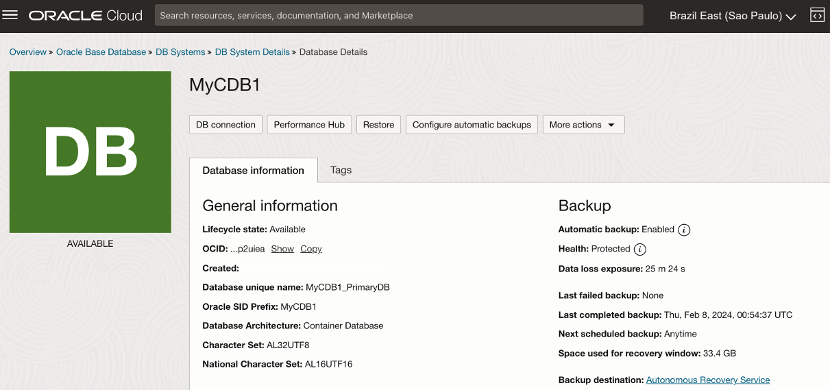 Oci Vault를 사용하여 Oracle Base Database Service용 영역 간 Oracle Data Guard 구성