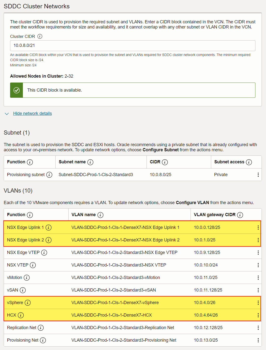 다중 클러스터 Oracle Cloud VMware Solution 소프트웨어 정의 데이터 센터 만들기