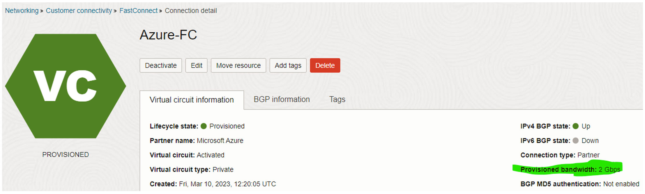 Oracle Cloud Infrastructure FastConnect를 사용하여 대역폭 증가 또는 감소