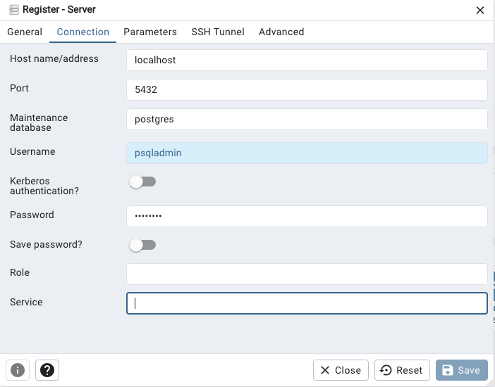 전용 끝점을 사용하여 Postgresql를 사용하여 Oci 데이터베이스에 Pgadmin 4 접속