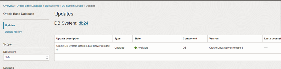 Oracle Database Cloud Service 데이터베이스 및 데이터베이스 시스템 업그레이드