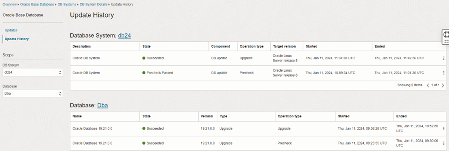 Oracle Database Cloud Service 데이터베이스 및 데이터베이스 시스템 업그레이드