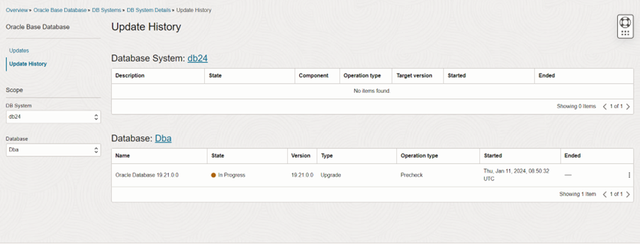 Oracle Database Cloud Service 데이터베이스 및 데이터베이스 시스템 업그레이드