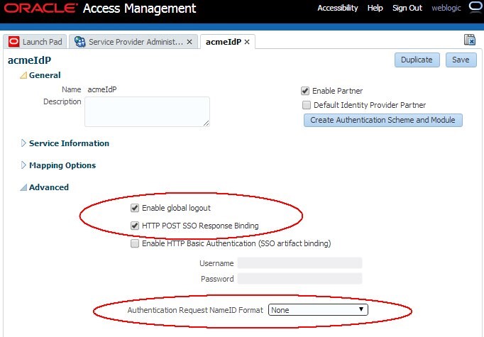 OAM 및 SP에서 SAML 2.0 IdP 파트너 생성