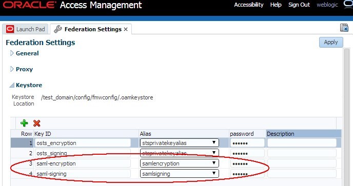 키 및 인증서 관리 - OAM 및 STS에서 롤오버