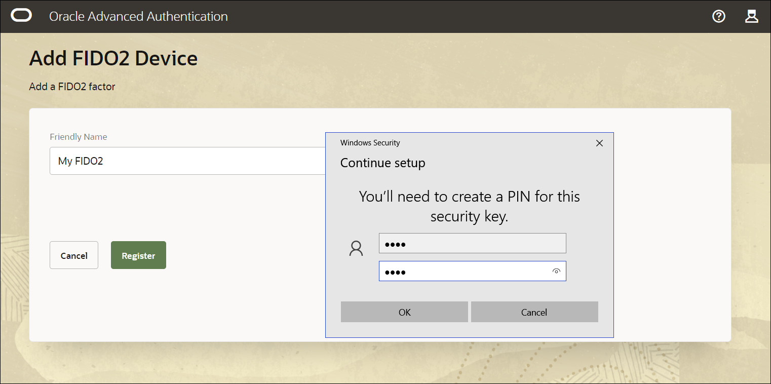 Oracle 고급 인증을 사용하여 FIDO2 구성