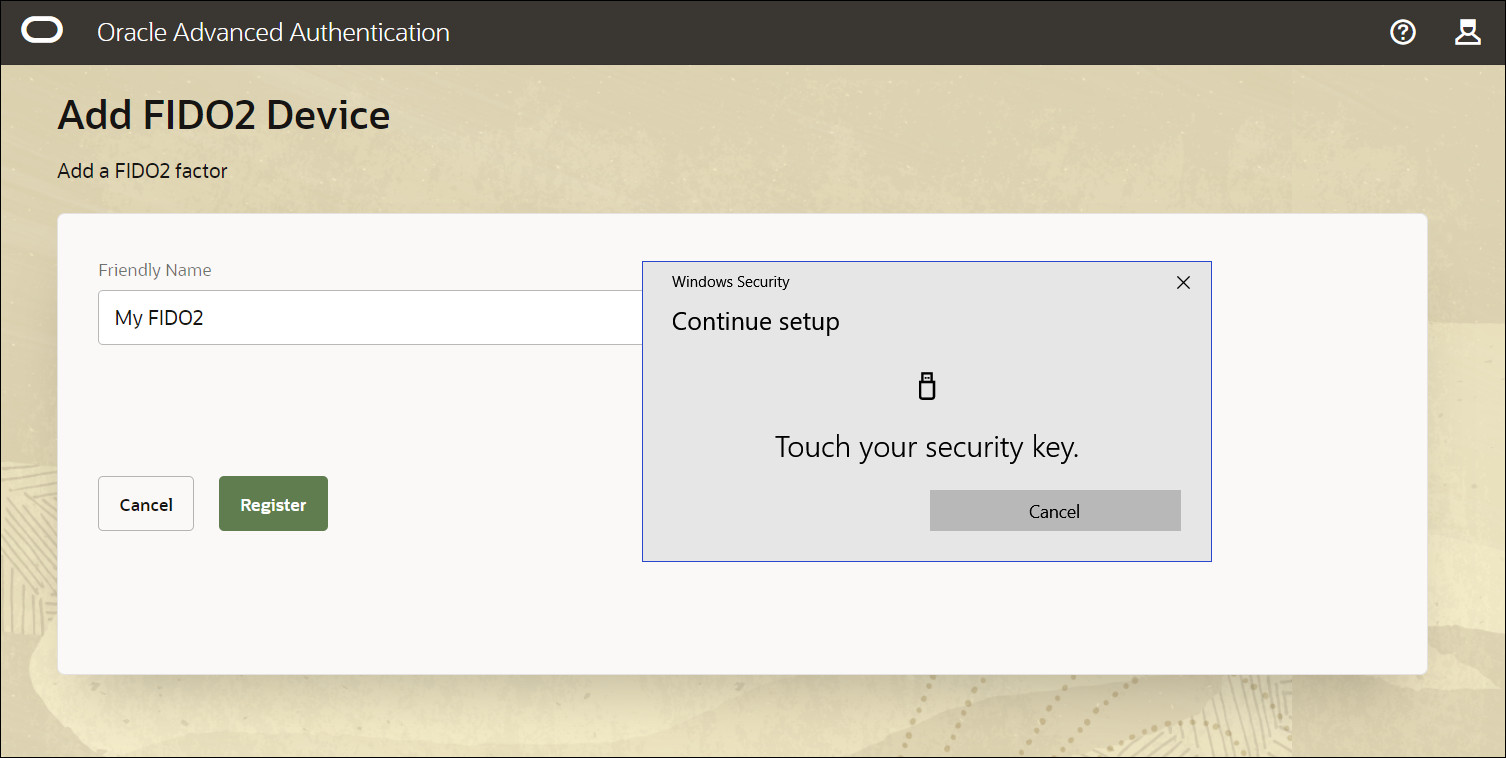 Oracle 고급 인증을 사용하여 Fido2 구성