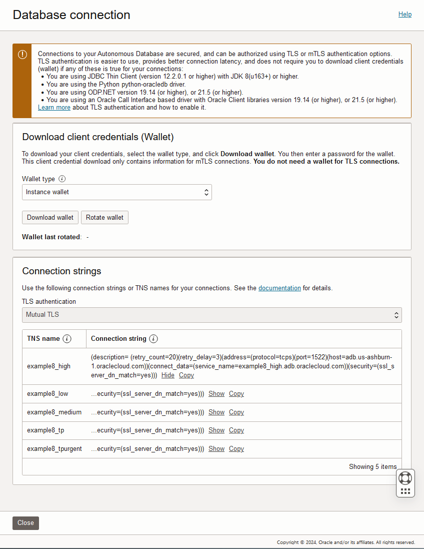 Fazer download de informações de conexão do banco de dados