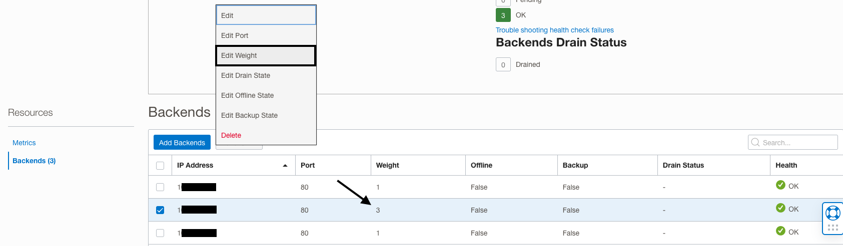 Monitorar operações de backend do OCI Load Balancer para DevOps