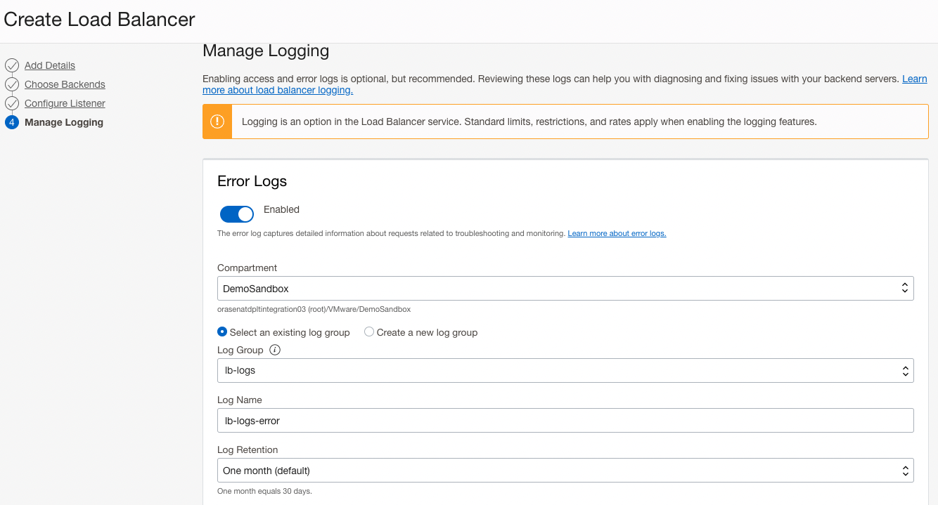 为 Oracle Cloud VMware Solution 应用程序配置 OCI 负载平衡
