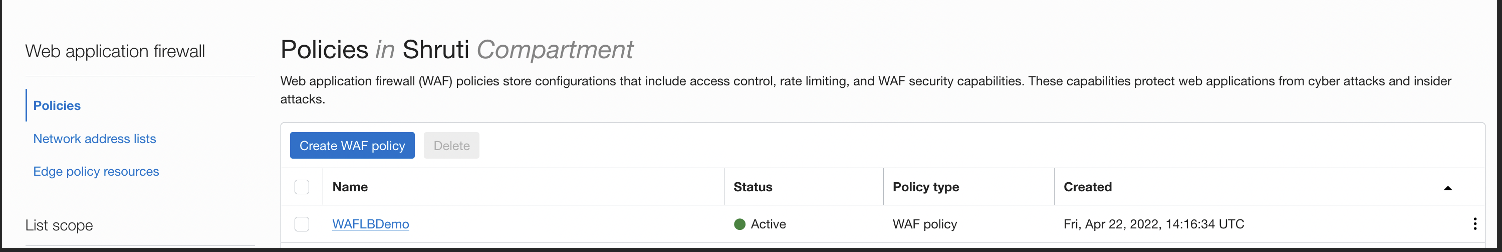 向灵活的负载平衡器添加 Oracle Cloud Infrastructure Web Application Firewall 保护
