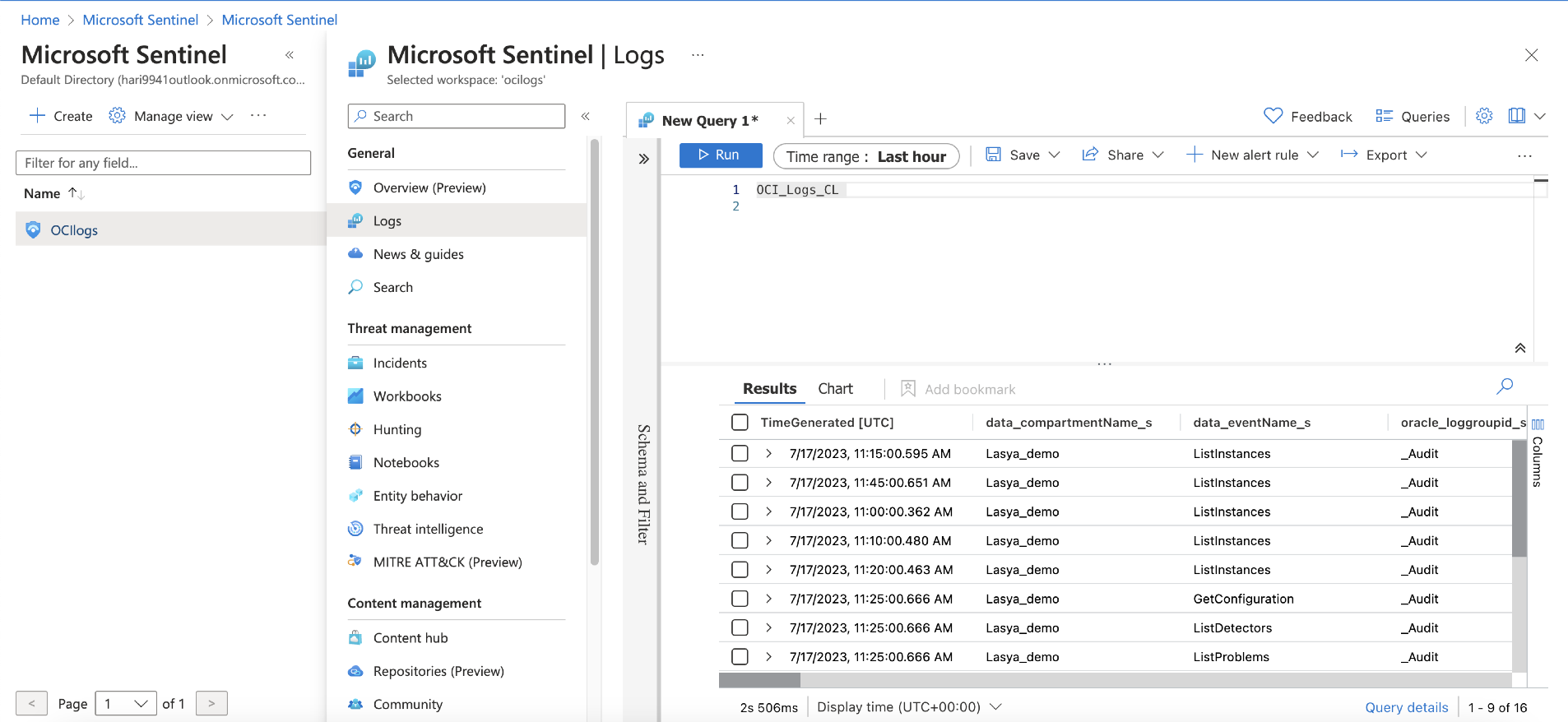 使用 Oci 流处理服务将 Oracle Cloud Infrastructure 日志发送到 Microsoft Azure Sentinel
