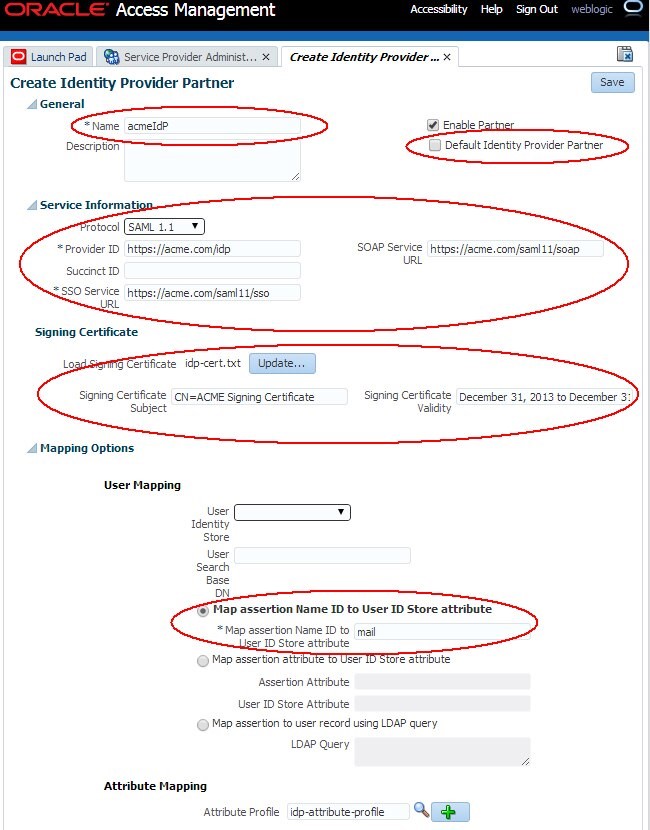 在 OAM 和 SP 中创建 SAML 1.1 和 OpenID 2.0 IdP 合作伙伴