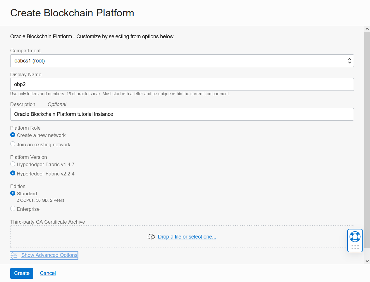 建立 Oracle Blockchain Platform 執行處理