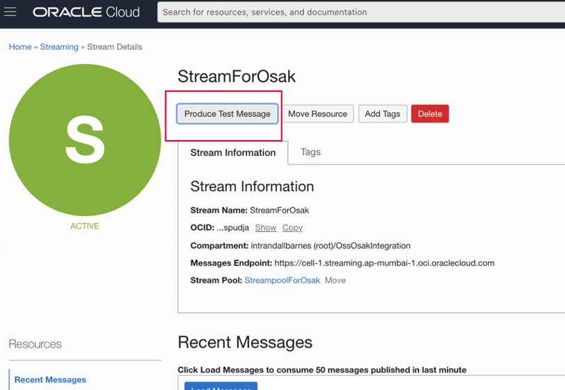 使用 Oracle Cloud Infrastructure Streaming 和 Oracle Database 進行串流分析